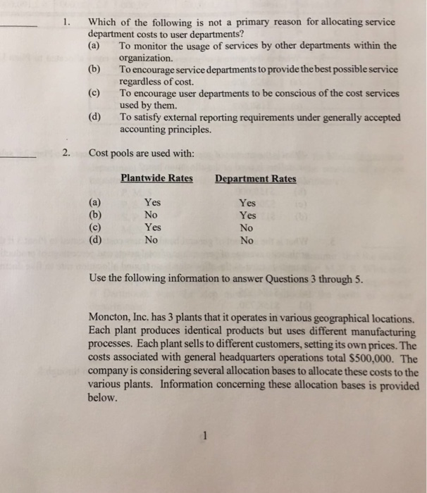 Solved 1. Which of the following is not a primary reason for | Chegg.com