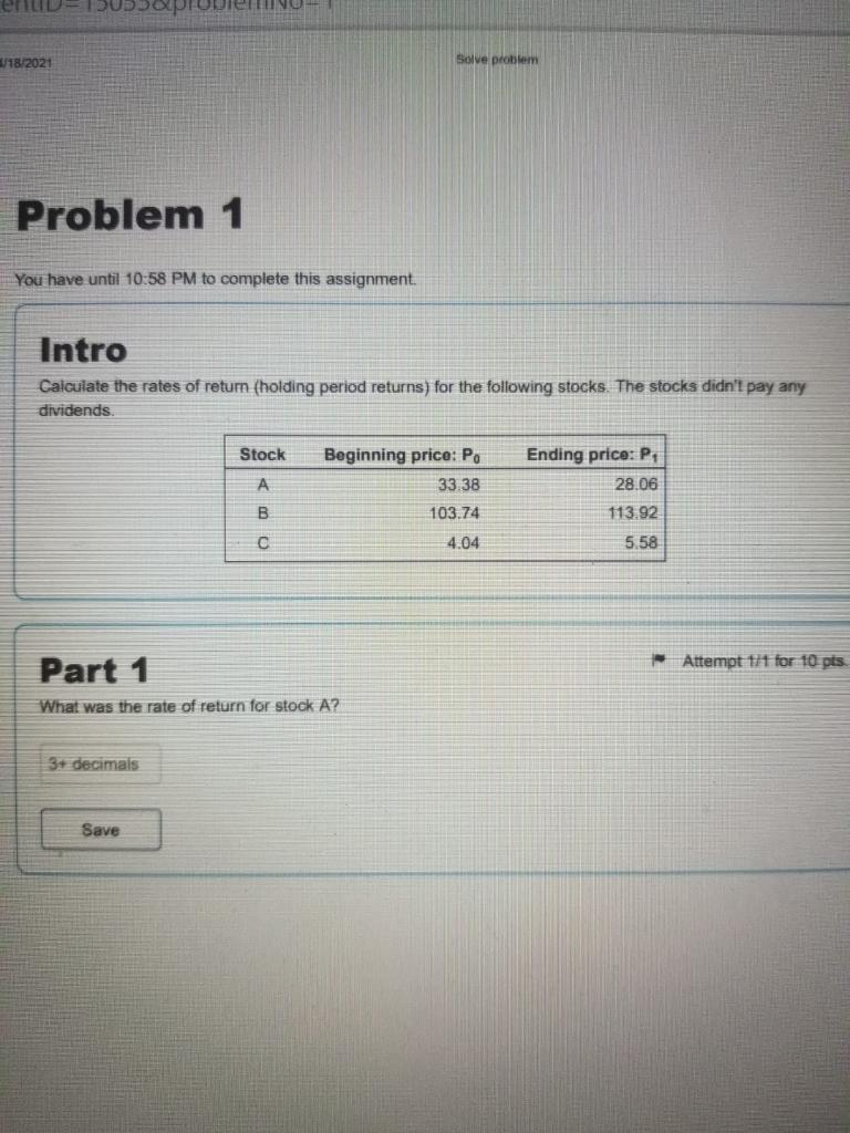 Solved 18/2021 Solve problem Problem 1 You have until 10:58 | Chegg.com