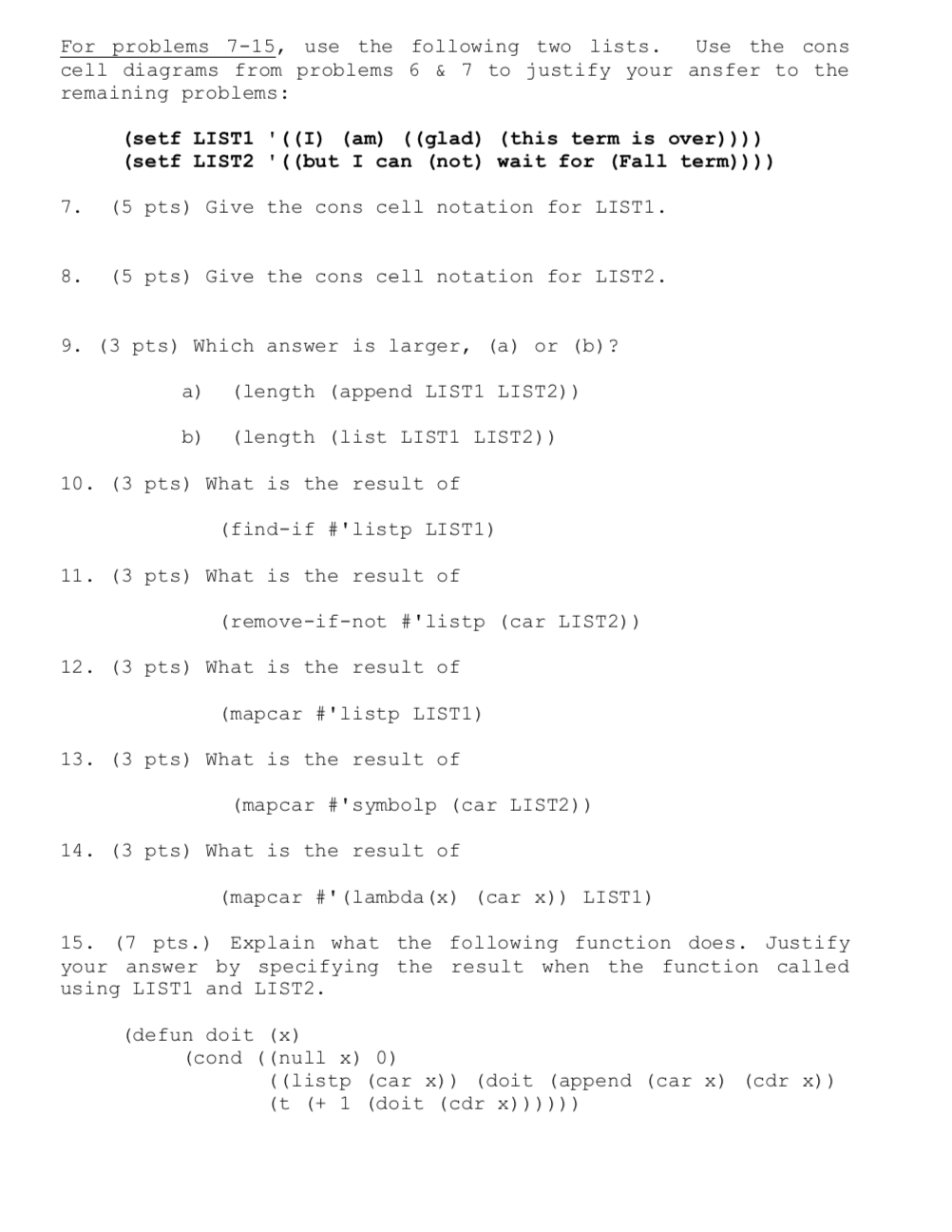 Solved cons For problems 7-15, use the following two lists. | Chegg.com