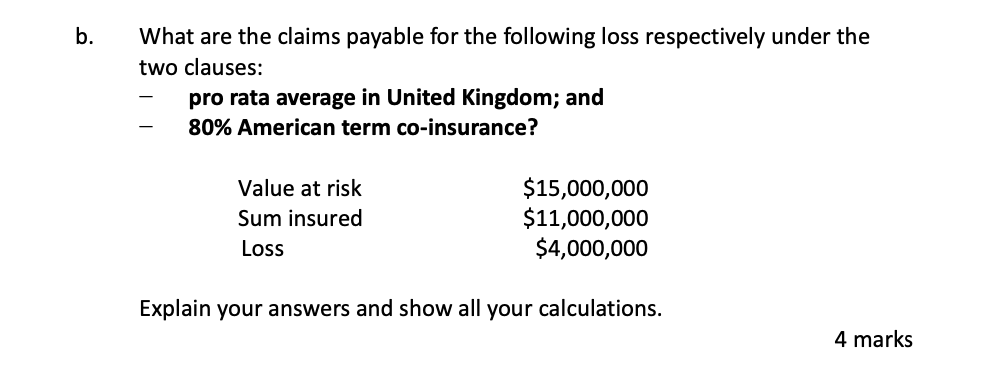 What are the claims payable for the following loss | Chegg.com