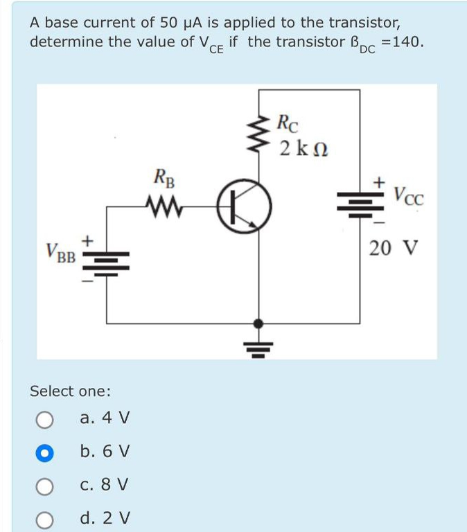 Solved A base current of 50μA ﻿is applied to the transistor, | Chegg.com