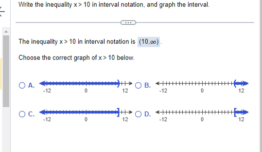 Solved Write the inequality x>10 ﻿in interval notation, and | Chegg.com