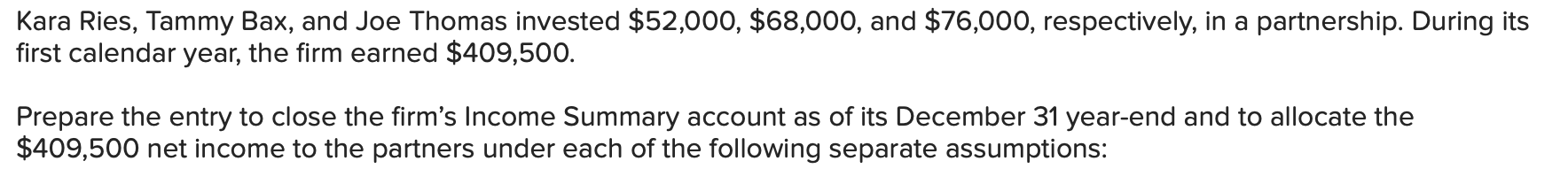 Solved Kara Ries, Tammy Bax, and Joe Thomas invested | Chegg.com