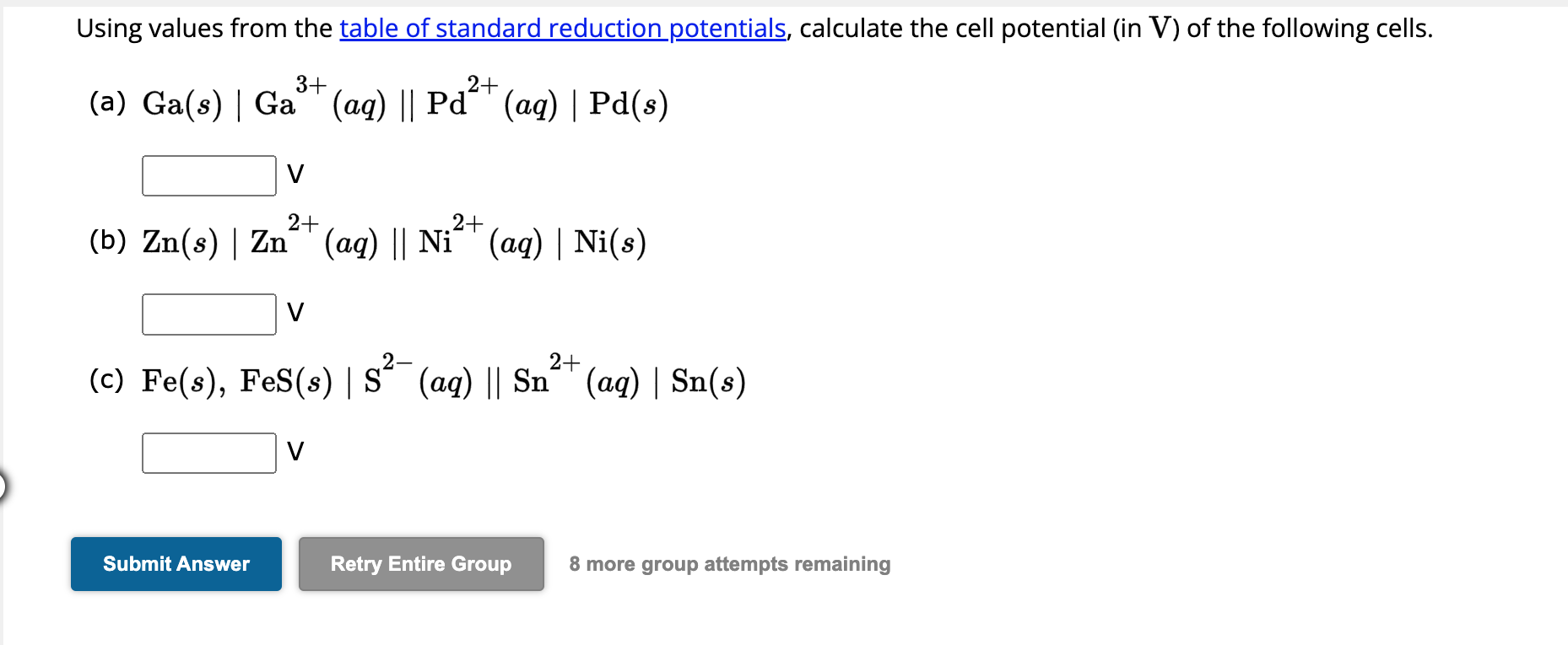 Solved Using values from the table of standard reduction | Chegg.com
