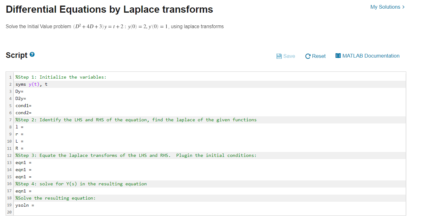 Solved Differential Equations by Laplace transforms Solve | Chegg.com