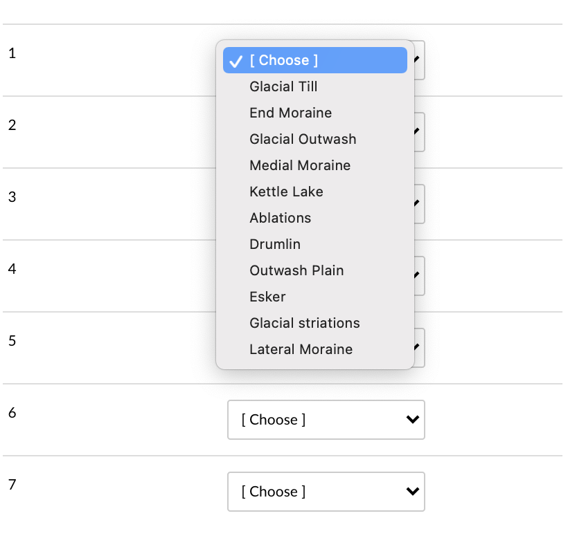 Solved Match the numbers to the following glacial | Chegg.com
