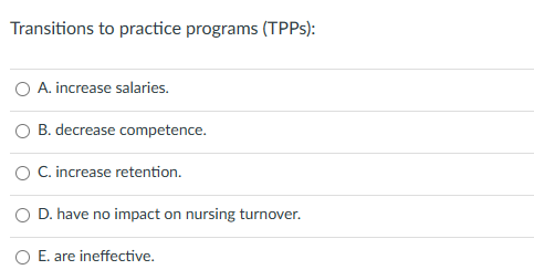Solved Transitions to practice programs (TPPs): A. increase | Chegg.com