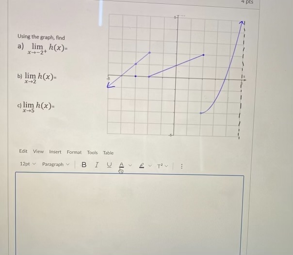 Solved Using the graph, find a) limx→−2+h(x)= b) limx→2h(x)= | Chegg.com
