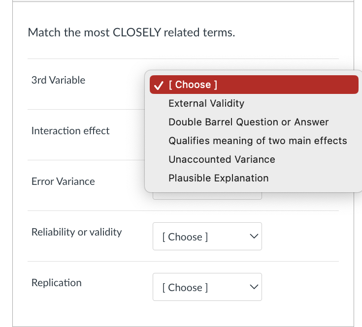 Solved Match the most CLOSELY related terms. 3rd Variable | Chegg.com