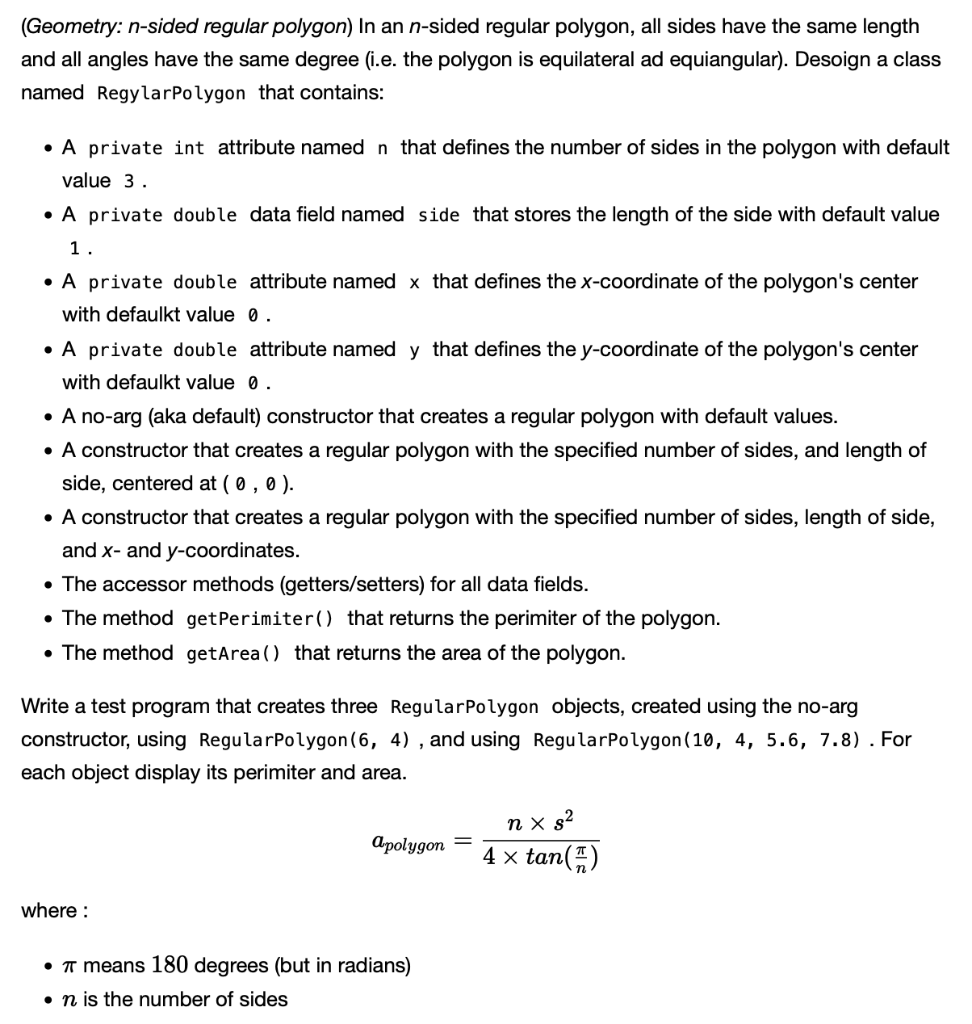 Solved (Geometry: n-sided regular polygon) In an n-sided | Chegg.com