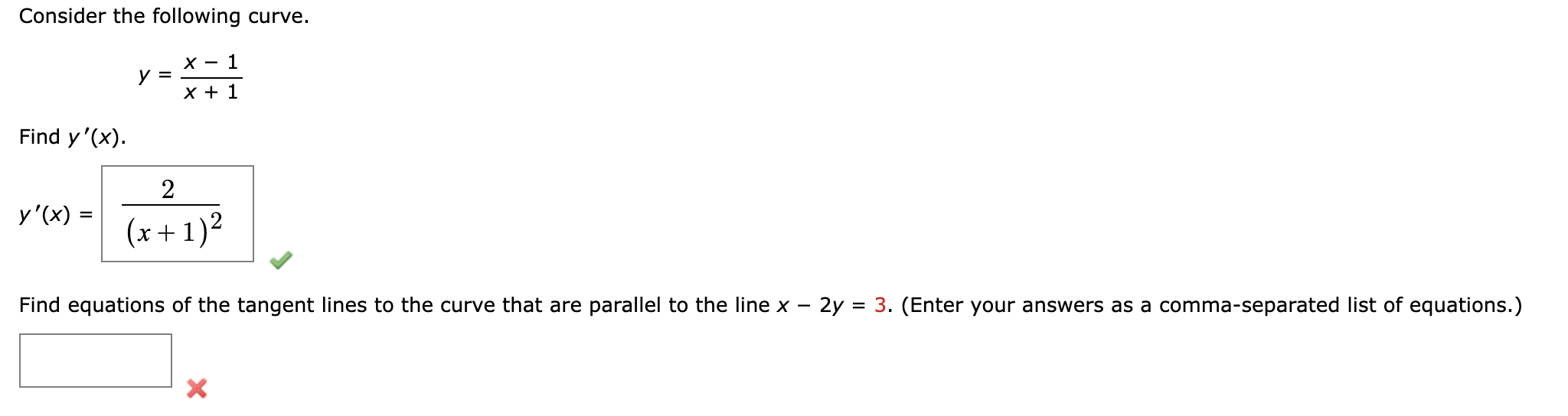 Solved Consider the following curve. y = (x − 1)/ (x + 1). | Chegg.com