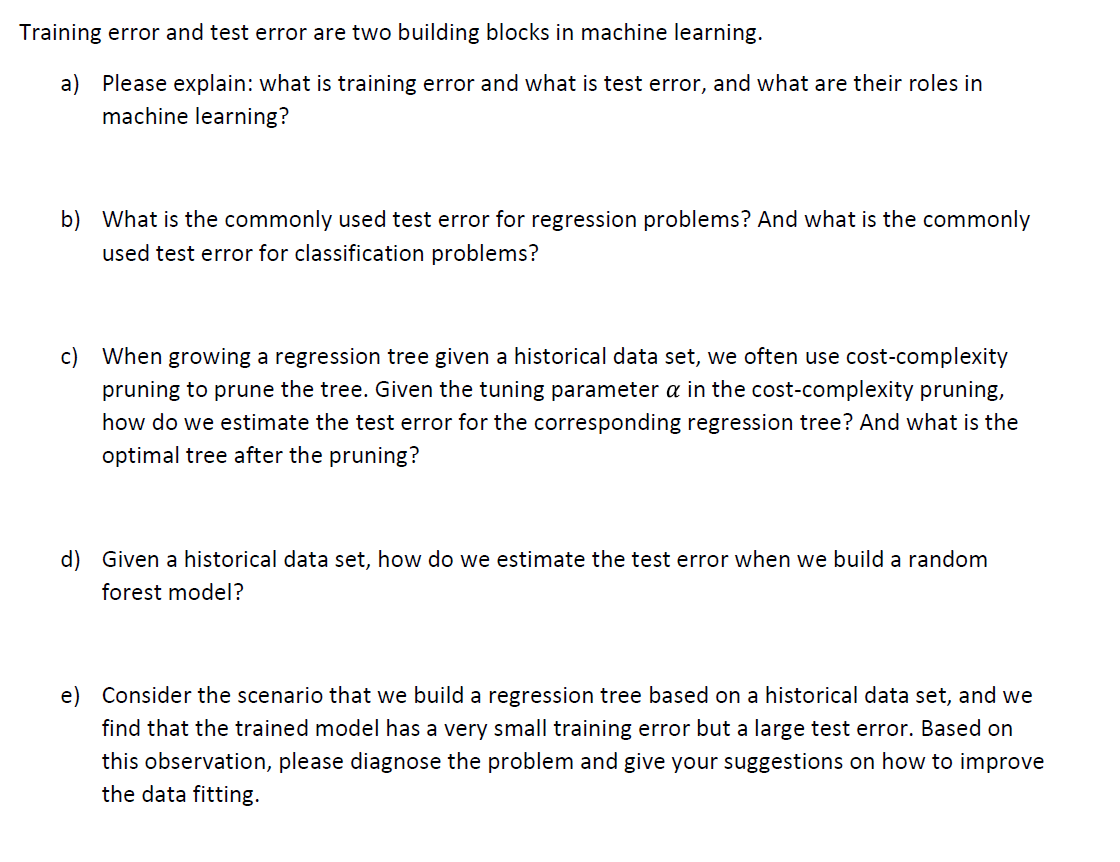Solved raining error and test error are two building blocks | Chegg.com