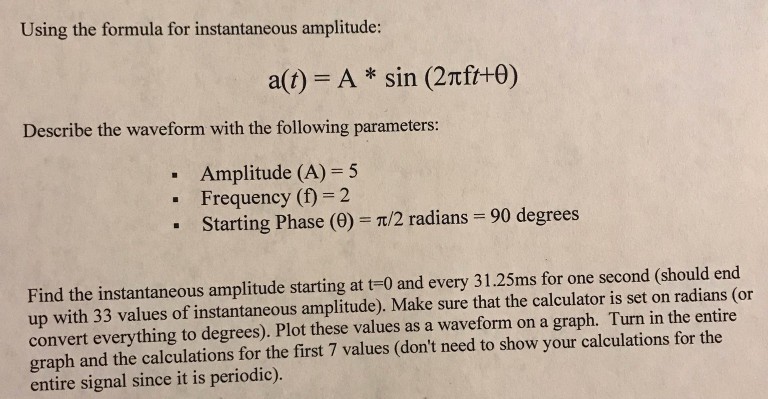 Solved Using the formula for instantaneous amplitude: a(t) | Chegg.com