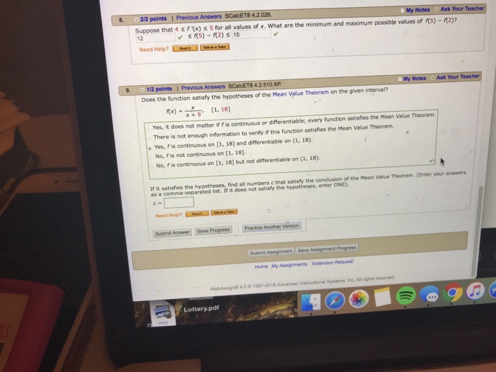 Solved 8. 2/2 points | Previous Answers SCalcET8 4.2.026 My | Chegg.com