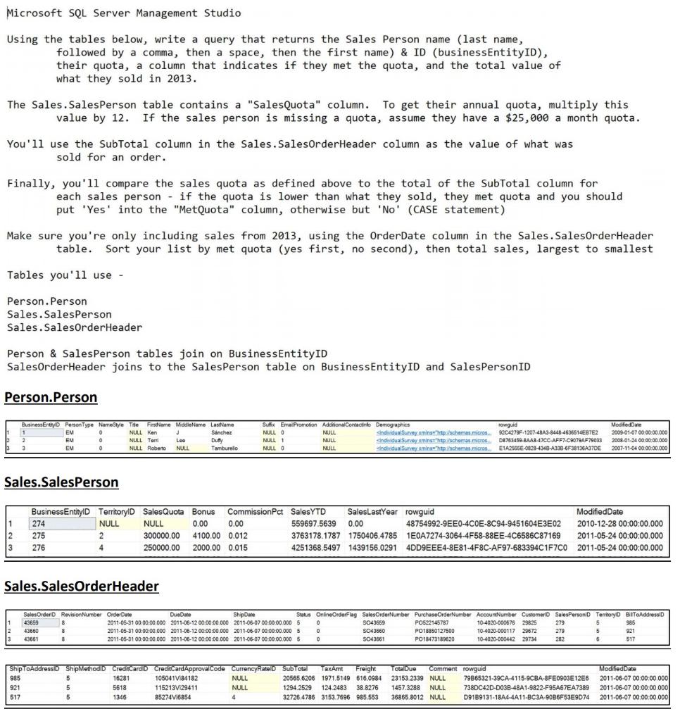 Solved Microsoft SQL Server Management Studio Using the | Chegg.com