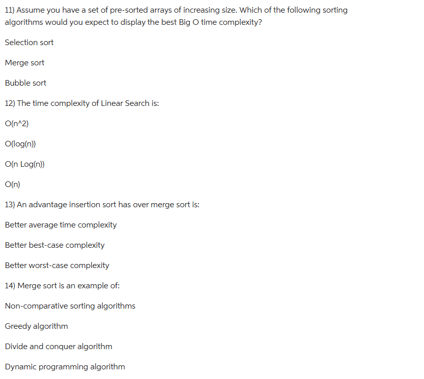 Solved 11) Assume you have a set of pre-sorted arrays of | Chegg.com