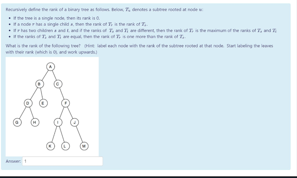 Recursively define the rank of a binary tree as | Chegg.com