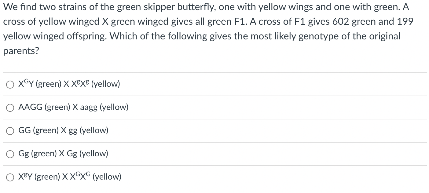Solved We find two strains of the green skipper butterfly, | Chegg.com