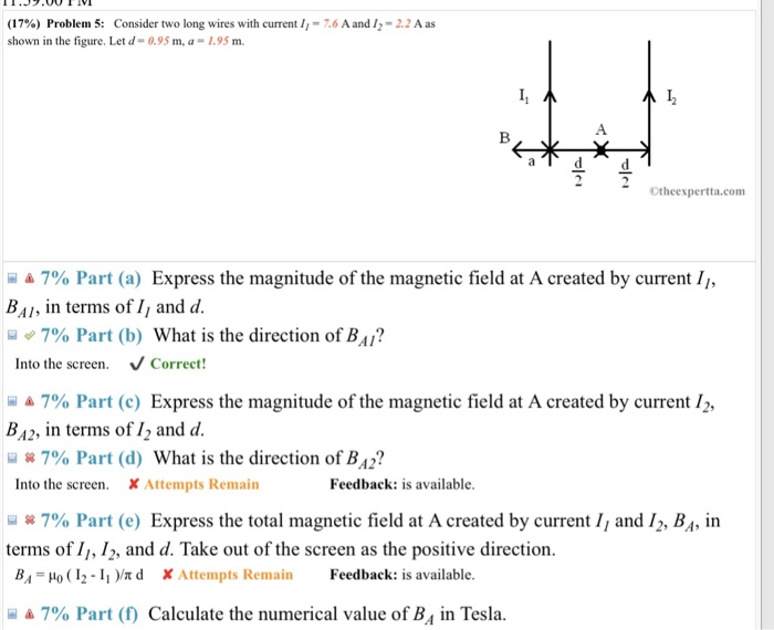 11.9.UU III (17%) Problem 5: Consider two long wires | Chegg.com