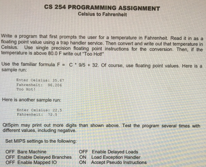 CS 254 PROGRAMMING ASSIGNMENT Celsius to Fahrenheit | Chegg.com