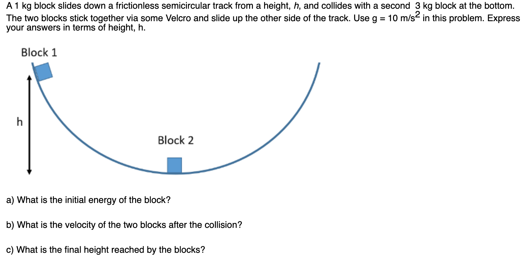 Solved A 1 kg block slides down a frictionless semicircular | Chegg.com