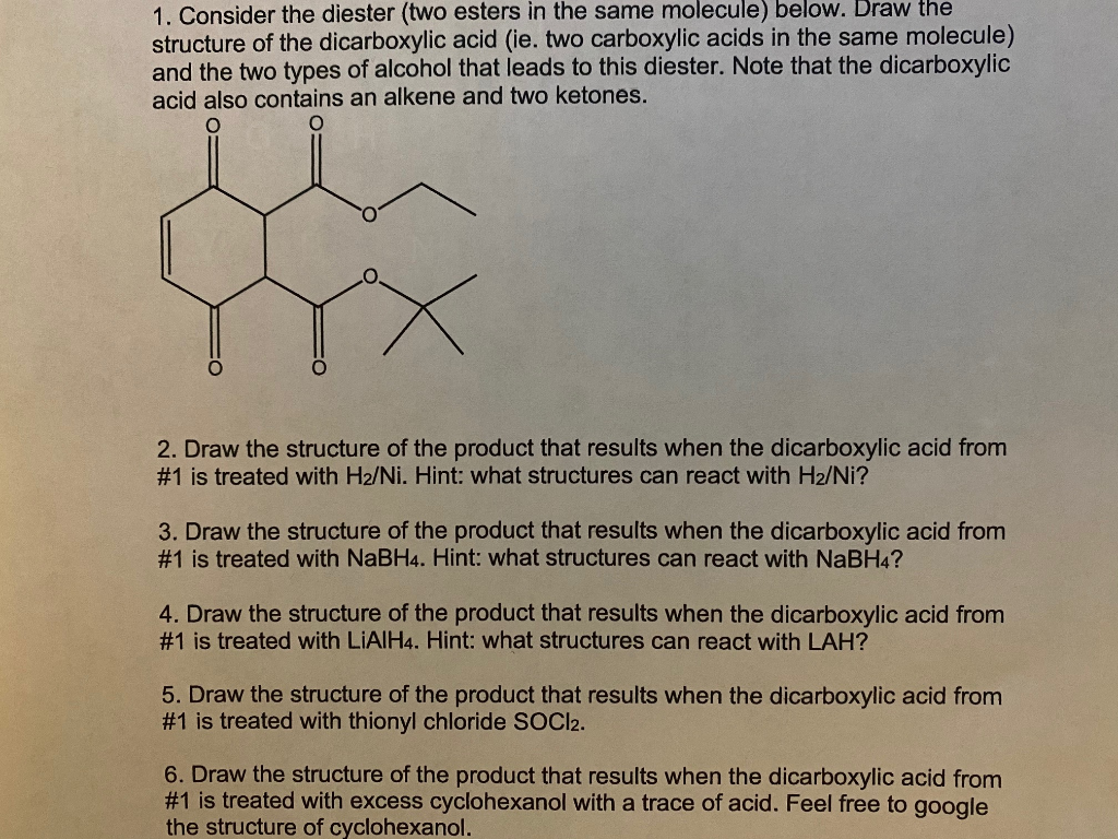 Solved 1. Consider the diester (two esters in the same | Chegg.com