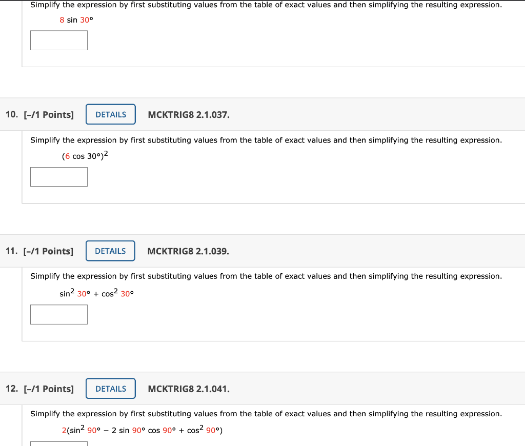 Solved Simplify the expression by first substituting values | Chegg.com