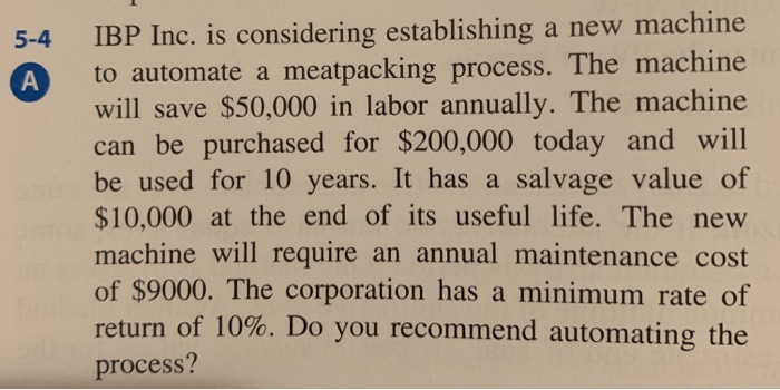 Solved IBP Inc. is considering establishing a new machine to | Chegg.com