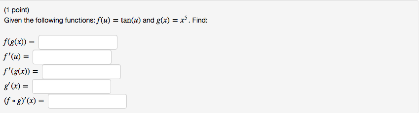 Solved (1 point) Given the following functions: f(u) = | Chegg.com