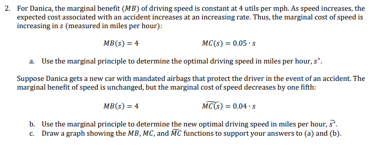 Solved 2. For Danica, the marginal benefit (MB) of driving | Chegg.com