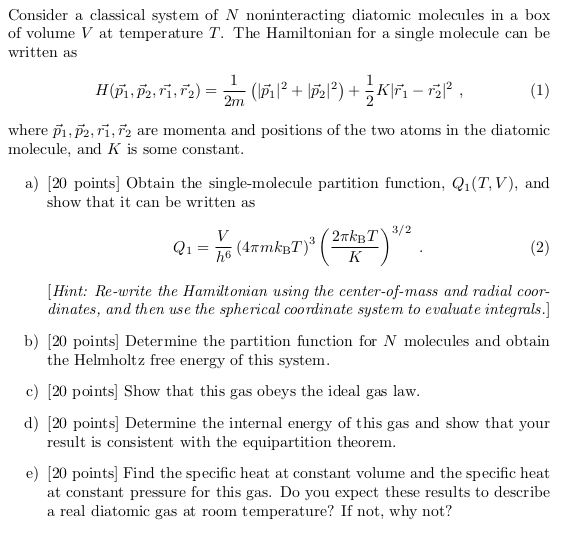 Consider a classical system of N noninteracting | Chegg.com