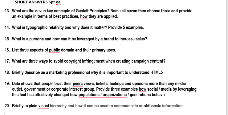 Solved SHORT ANSWERS 5pt ea 13. What are the seven key | Chegg.com
