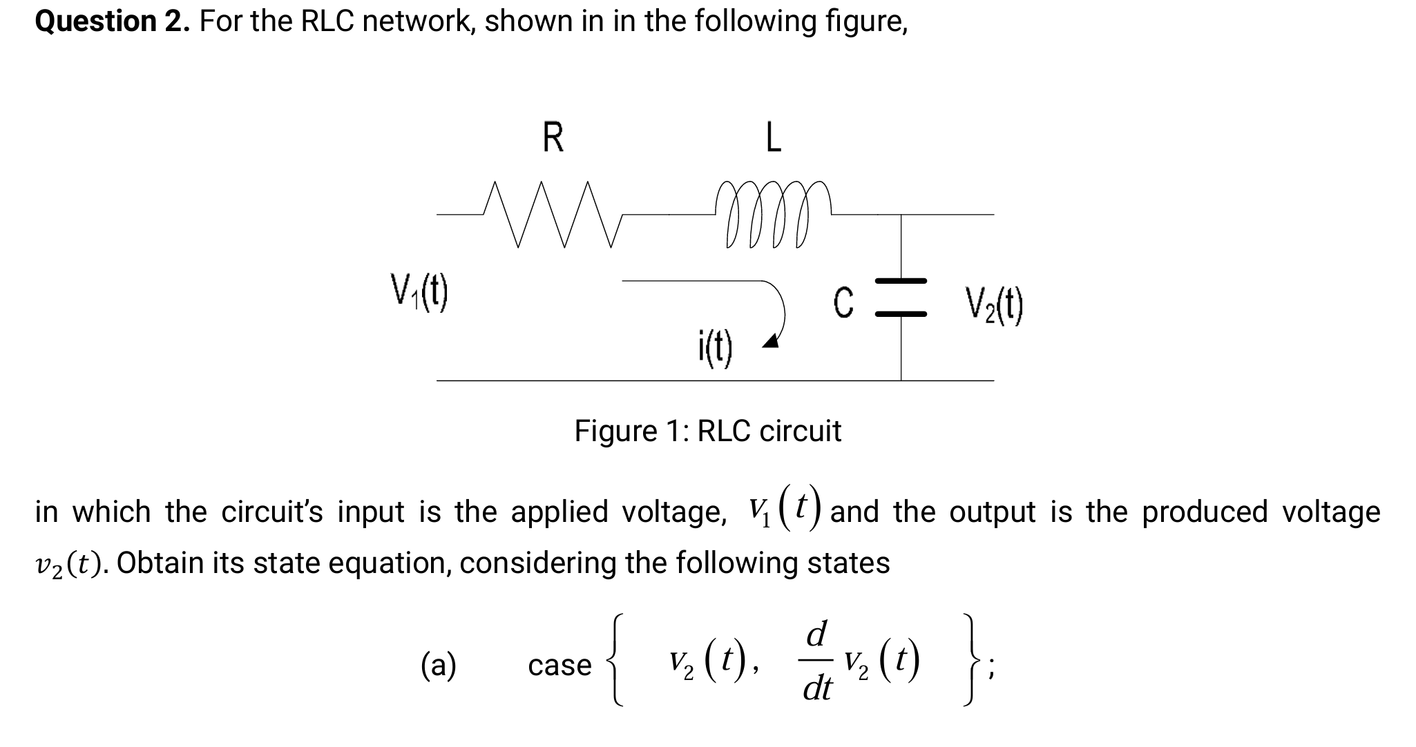 Solved Question 2. ﻿For the RLC network, shown in in the | Chegg.com