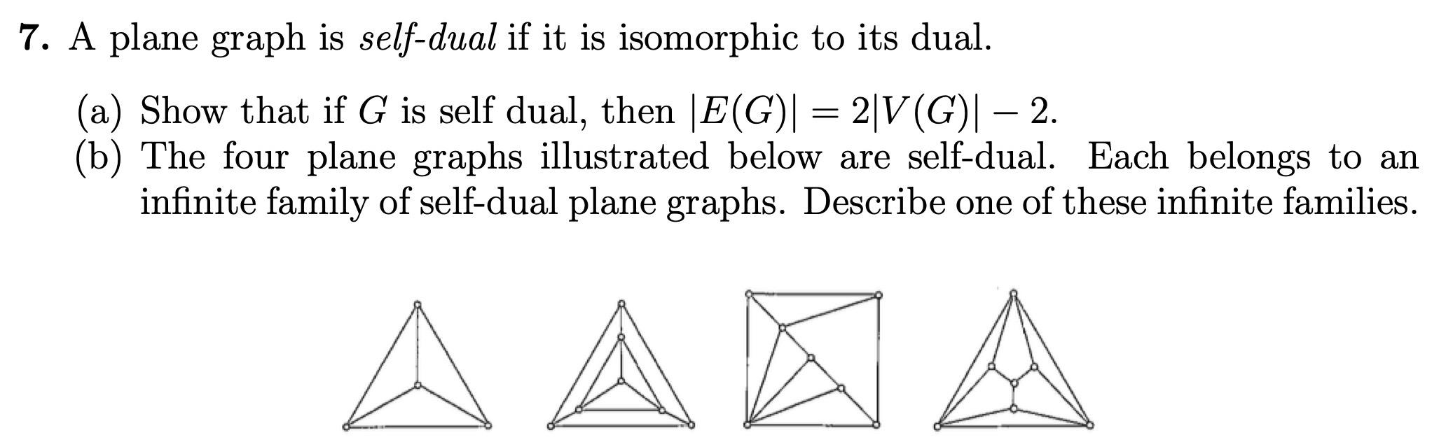 Solved 7. A plane graph is self-dual if it is isomorphic to | Chegg.com