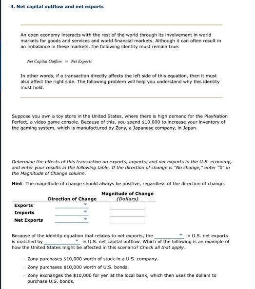 Solved 4. Net capital outflow and net exports An open | Chegg.com