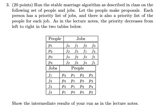Solved (20 ﻿points) ﻿Run the stable marriage algorithm as | Chegg.com