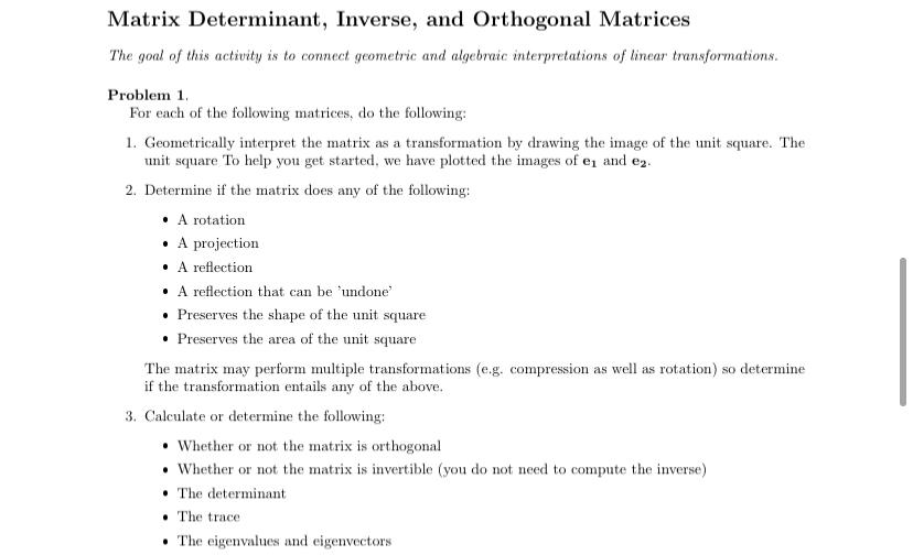 Solved Matrix Determinant, Inverse, and Orthogonal Matrices | Chegg.com