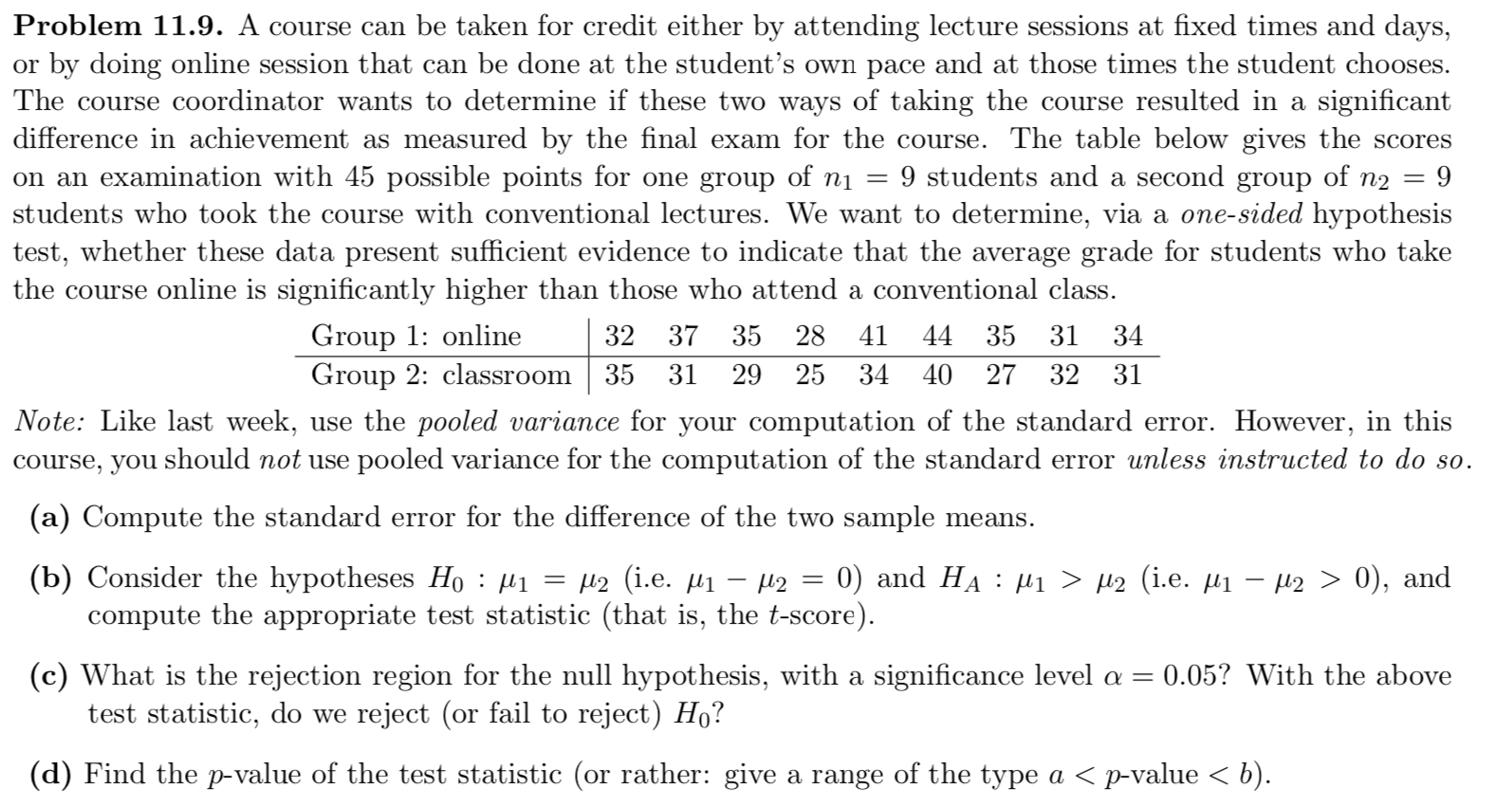 Solved Problem 11.9. A course can be taken for credit either | Chegg.com