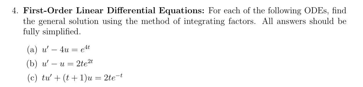 Solved First-Order Linear Differential Equations: For each | Chegg.com