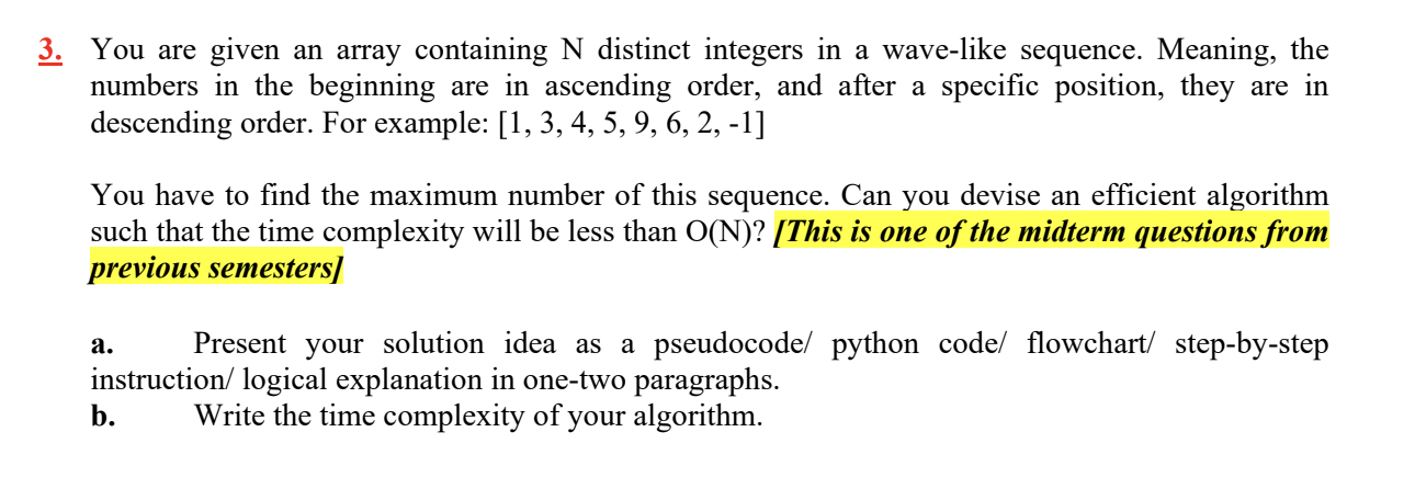 Solved You are given an array containing N distinct integers | Chegg.com