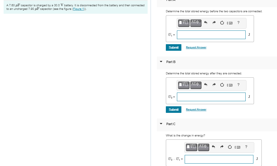 Solved A 7.60μF ﻿capacitor is ﻿charged by a 30.0 V ﻿battery. | Chegg.com