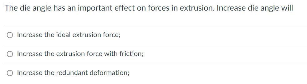 Solved The die angle has an important effect on forces in | Chegg.com