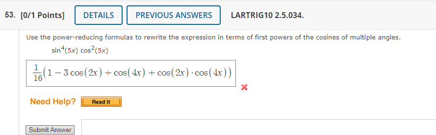 Solved Use the power-reducing formulas to rewrite the | Chegg.com