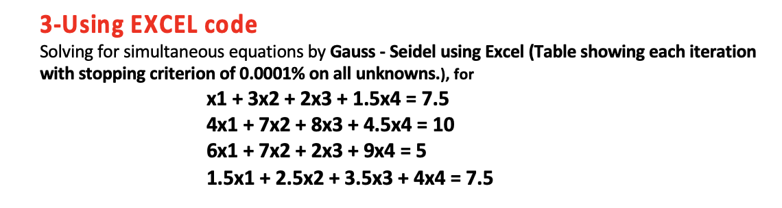 Solved 3-Using EXCEL code Solving for simultaneous equations | Chegg.com