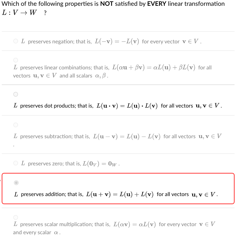 Solved Which of the following properties is NOT satisfied by | Chegg.com