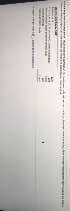 Solved Initial sale price of common stock Haymitch Brewing | Chegg.com