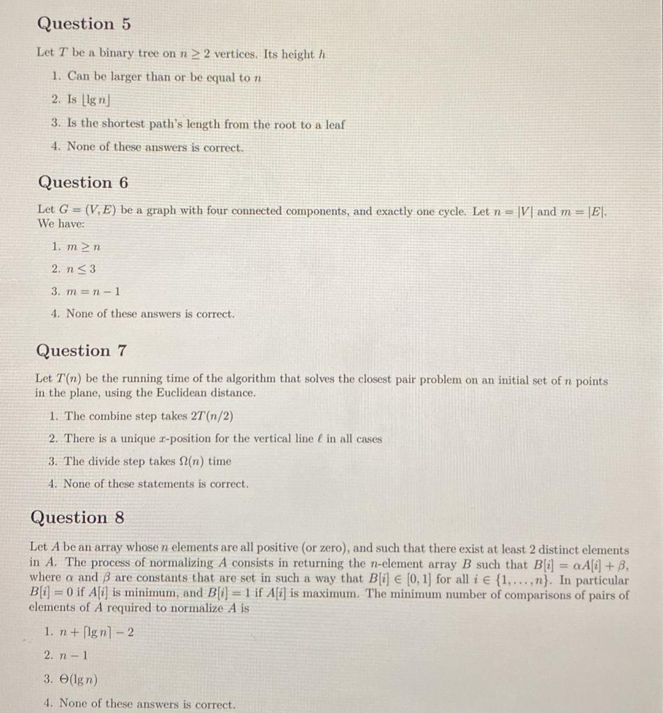 Solved Let T be a binary tree on n≥2 vertices. Its height h | Chegg.com