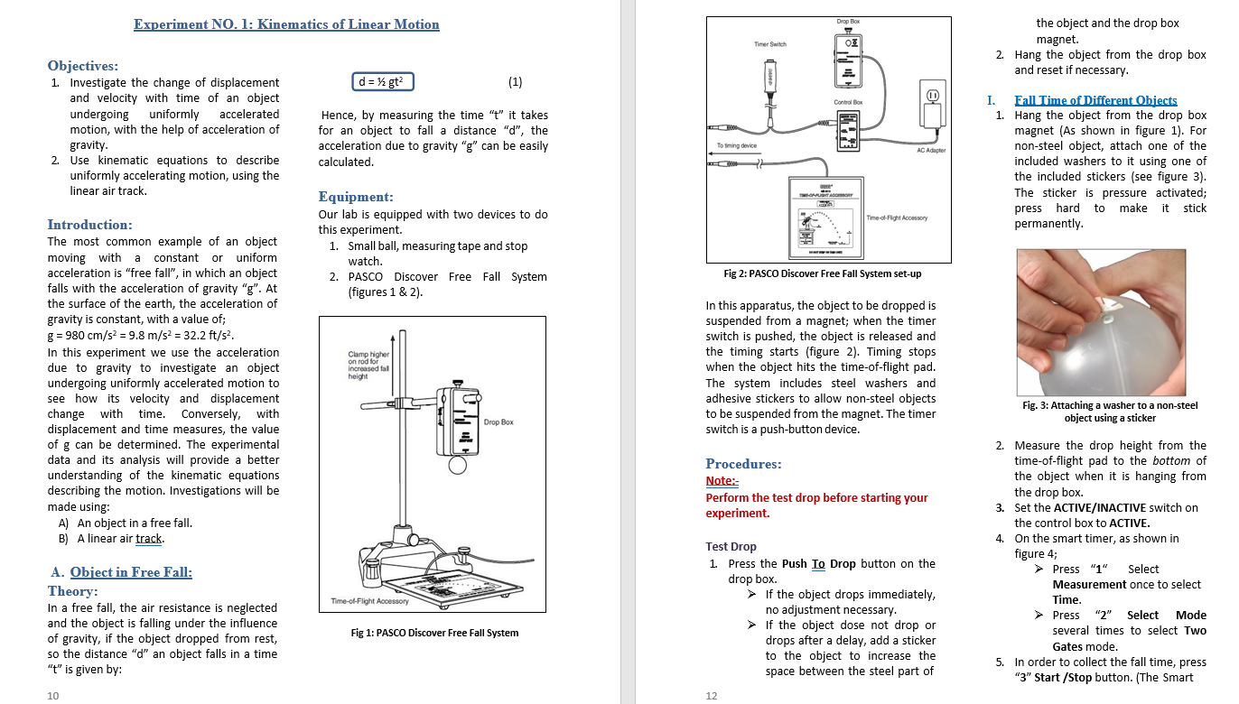Experiment NO.1: Kinematics of Linear Motion Drop Bo | Chegg.com