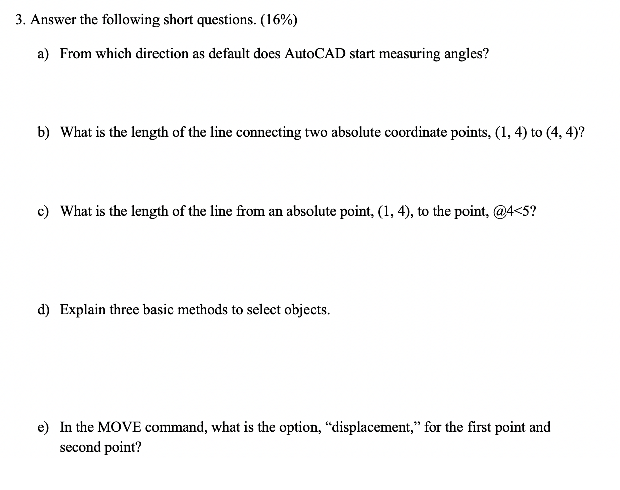 Solved 3. Answer the following short questions. (16%) a) | Chegg.com