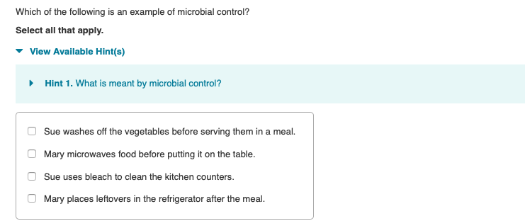 Solved Which of the following is an example of microbial | Chegg.com